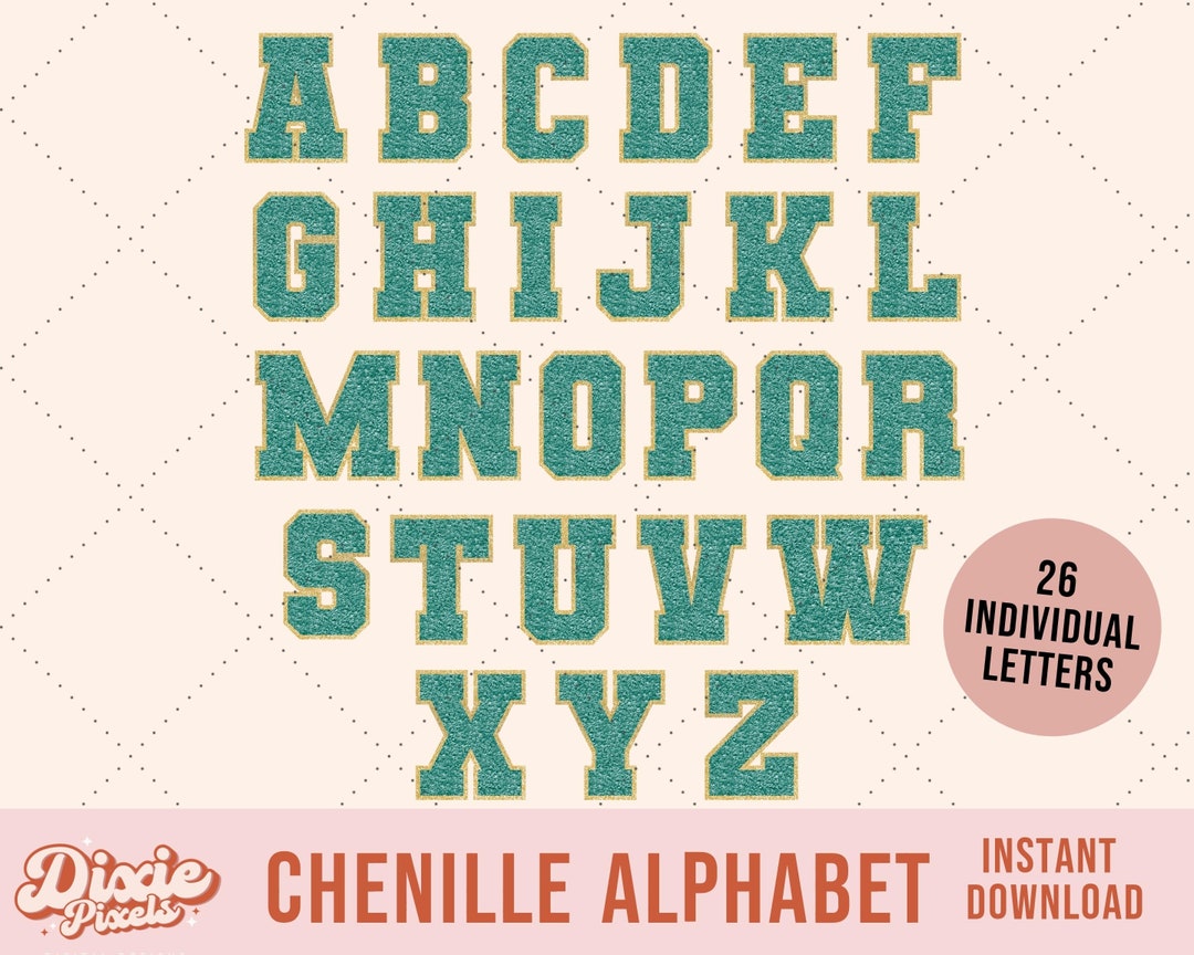 Green Faux Chenille Alphabet PNG, Fuzzy Letters, Gold Glitter, Trendy ...