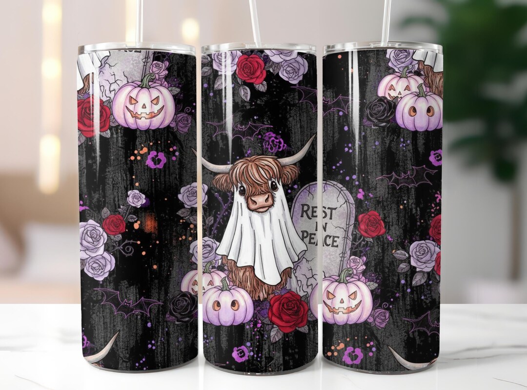 Spooky Highland Cow Halloween Tumbler Wrap: Ghoul Ghost Design (digital ...