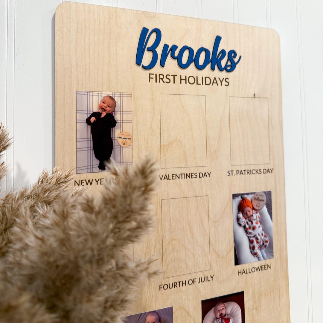 My First Holidays, Personalized One Year Board, First Birthday Photo ...