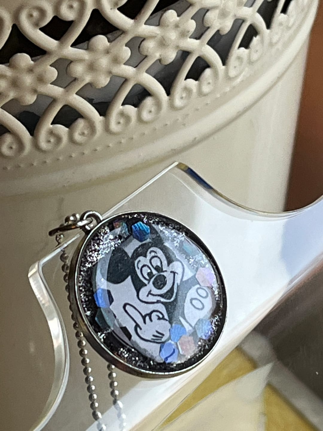 Pendant Necklace Portraying Mickey Mouse Giving the Finger. With a ...
