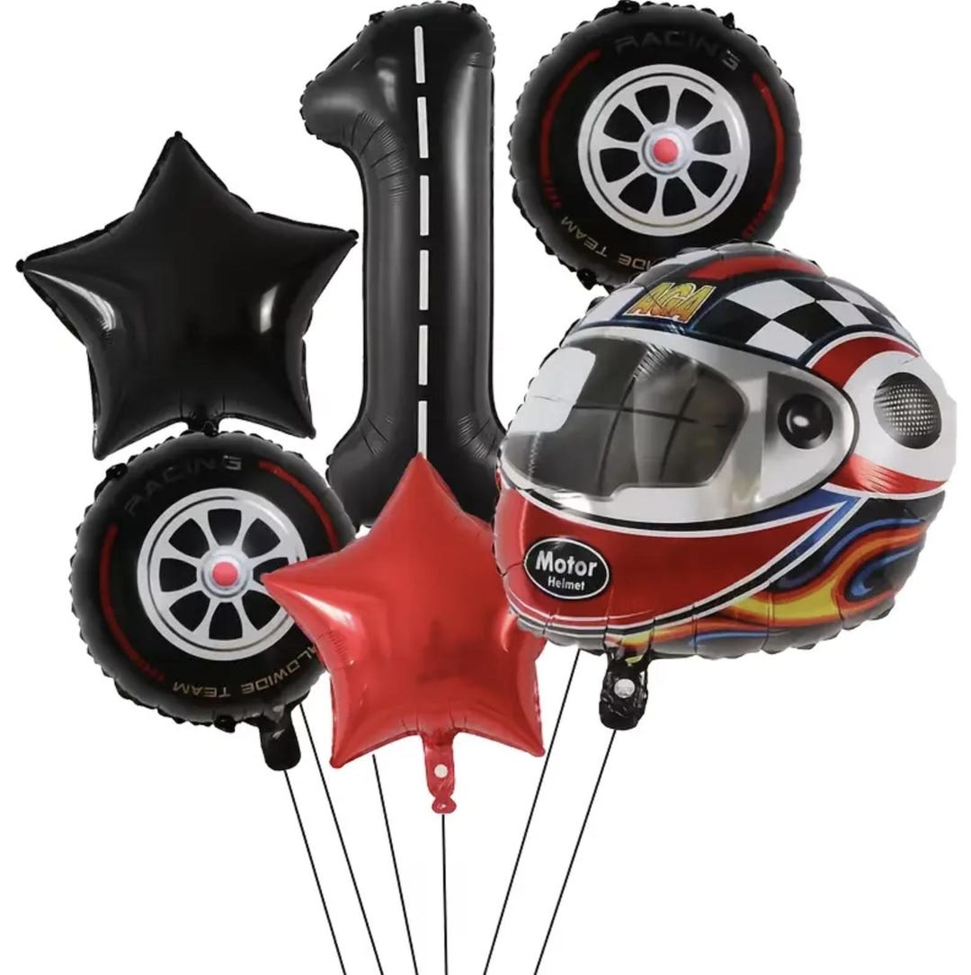 Race Car Balloon Bundle Fast One Bouquet Checker Balloons Racing Party ...