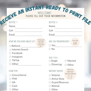 Real Estate Buyer Intake Form Template • Easy Download, Print and Go ...
