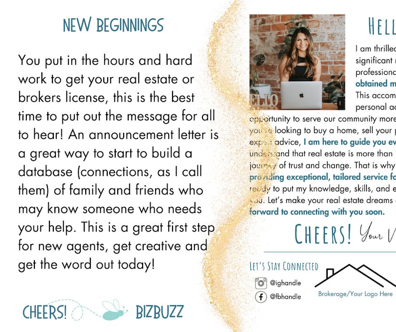 New Real Estate Agent Announcement Letter • Realtor Announcement Flyer ...