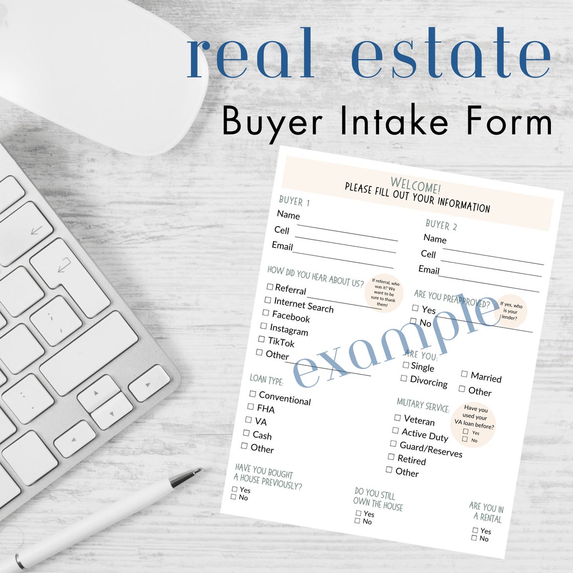 Real Estate Buyer Intake Form Template • Easy Download, Print and Go ...