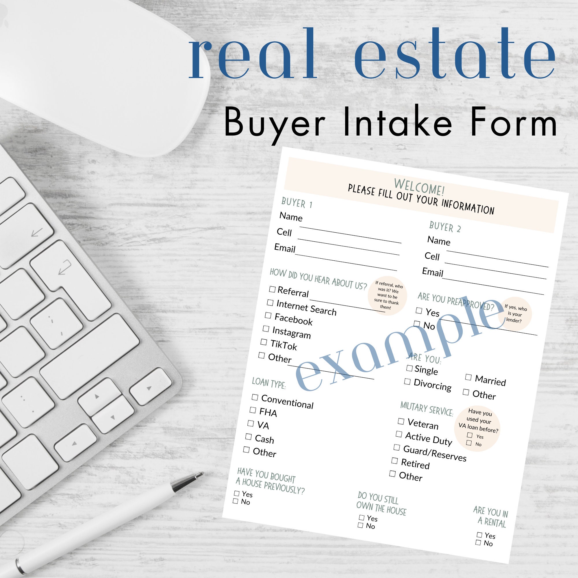Real Estate Buyer Intake Form Template • Easy Download, Print and Go ...