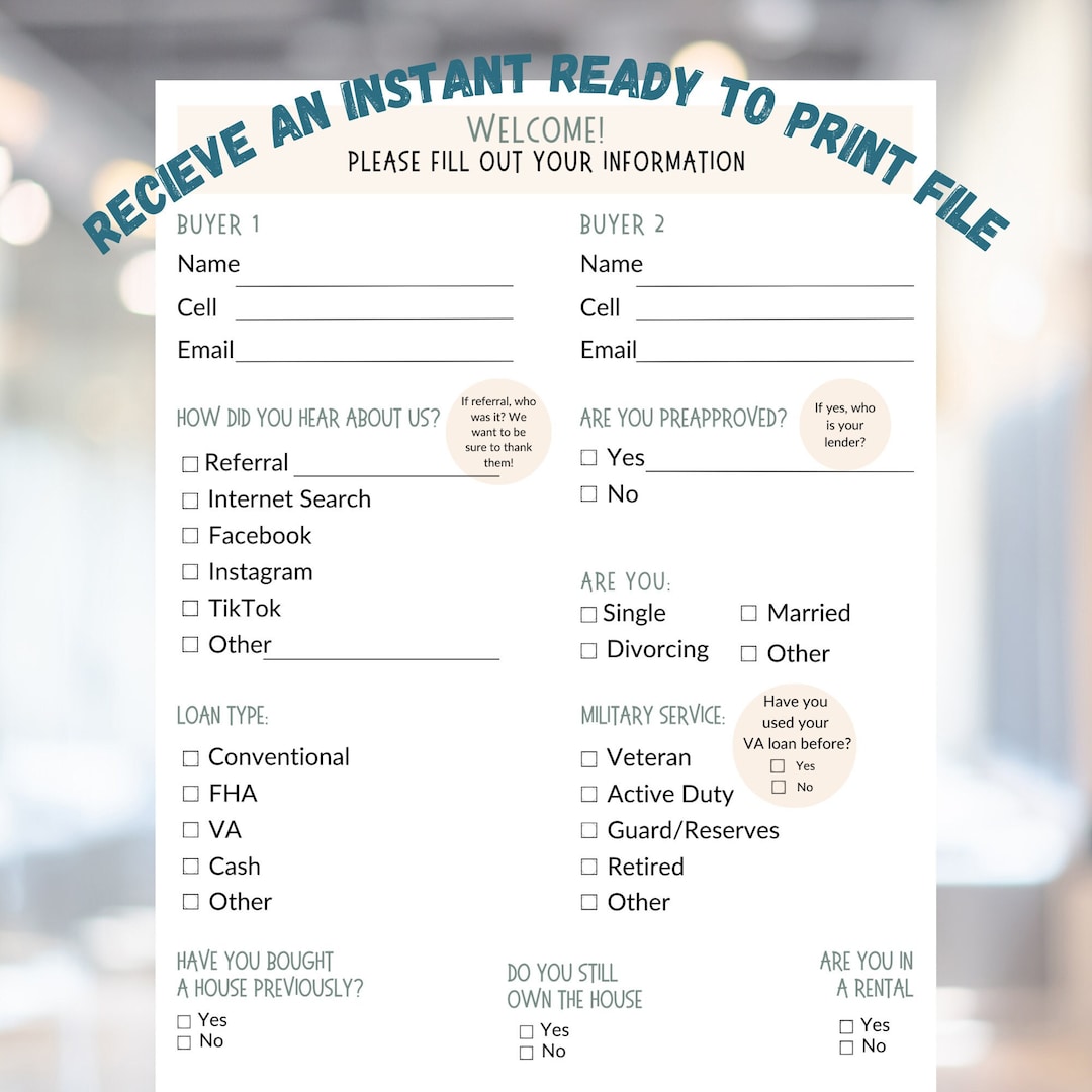 Real Estate Buyer Intake Form Template • Easy Download, Print and Go ...