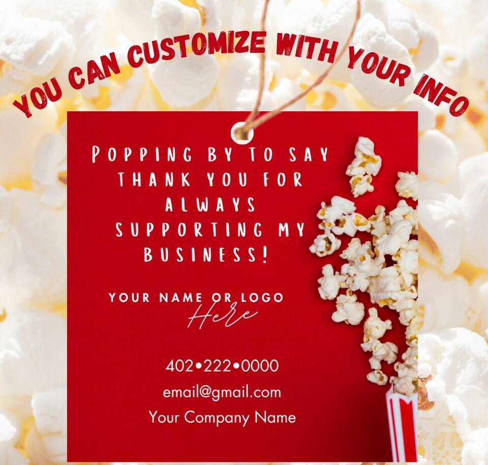 Customizable Popcorn Tag Design Easy Download Template Print-at-home ...