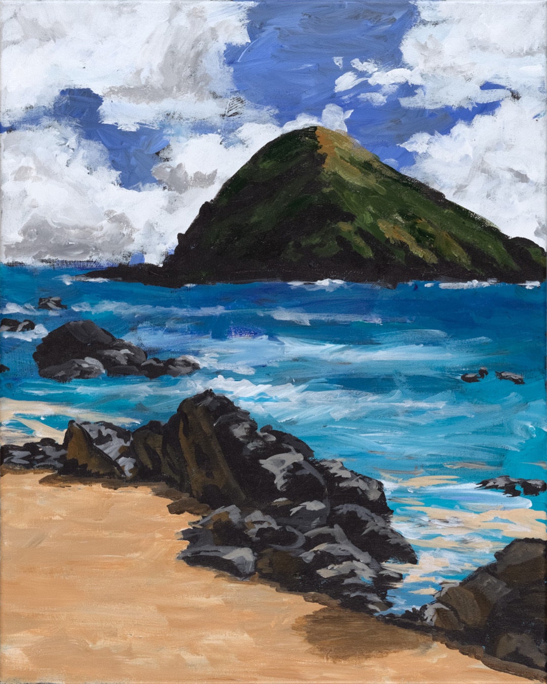 ORIGINAL FRAMED PAINTING, Hawaiian Art, "moku Iki", Oahu, Landscape ...