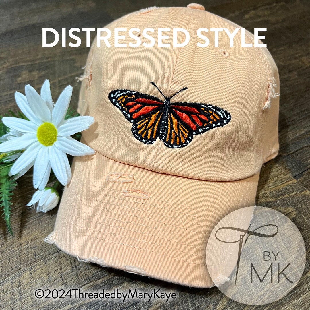 Embroidered Monarch Butterfly Distressed Hat: Cotton Twill - Etsy