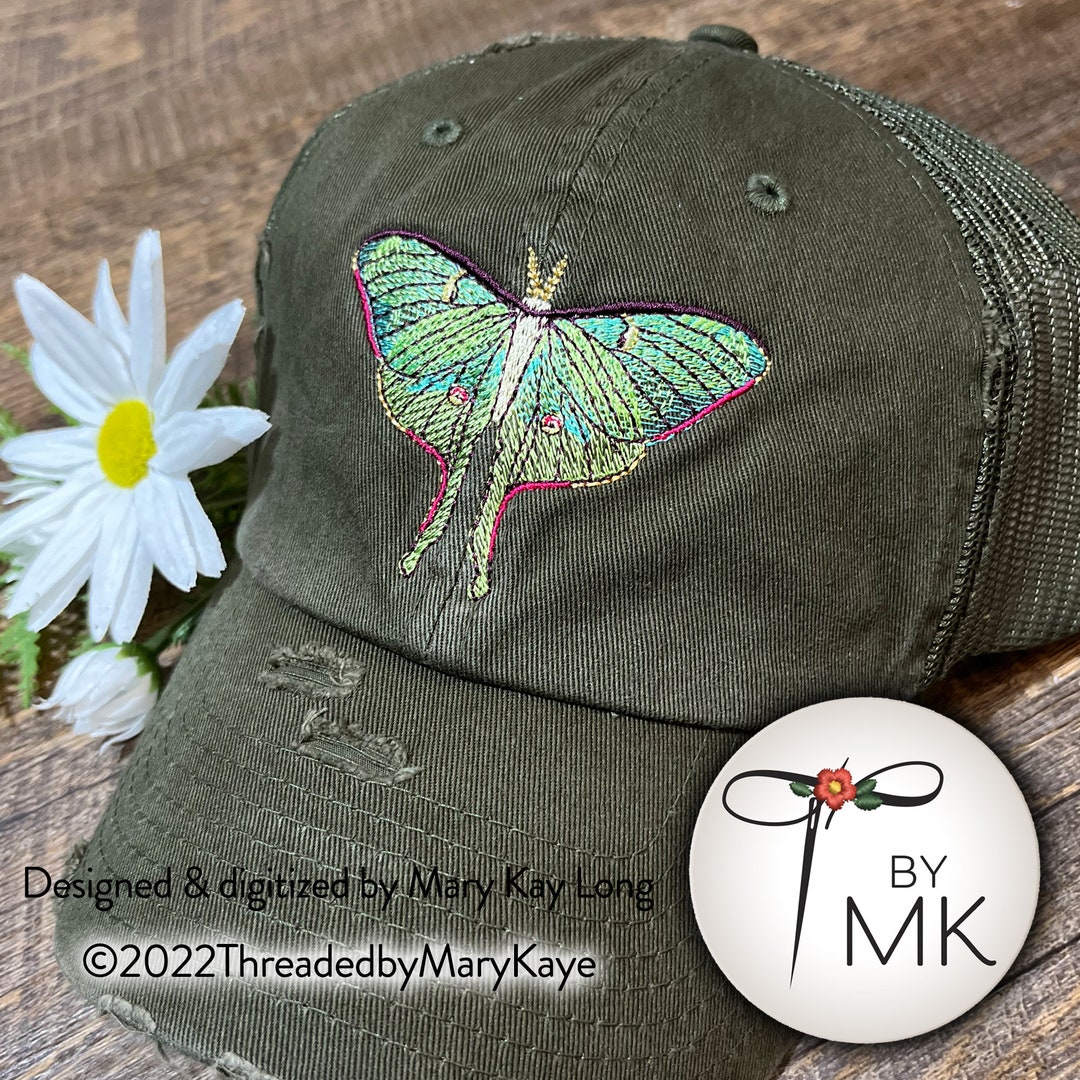 Embroidered Luna Moth Hat: Distressed Cotton Cap - Etsy