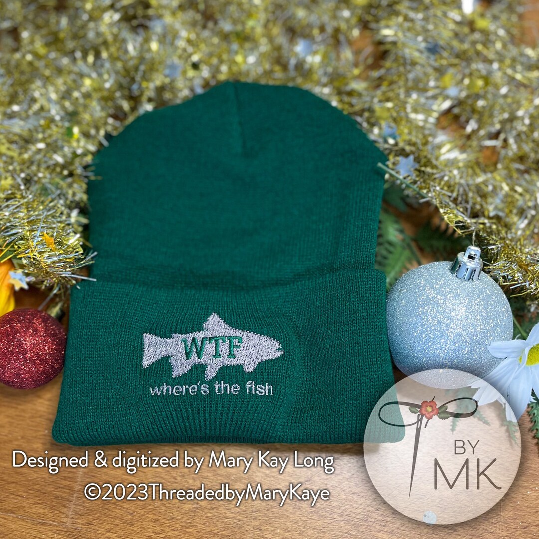 Embroidered Fishing Beanie: "where's the Fish" Acrylic Winter Hat - Etsy
