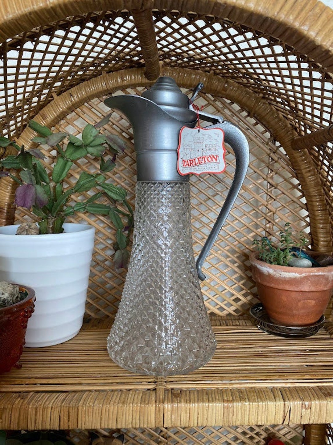 Vintage Tarleton Diamond Pattern Glass Claret Jug With Brushed Pewter ...