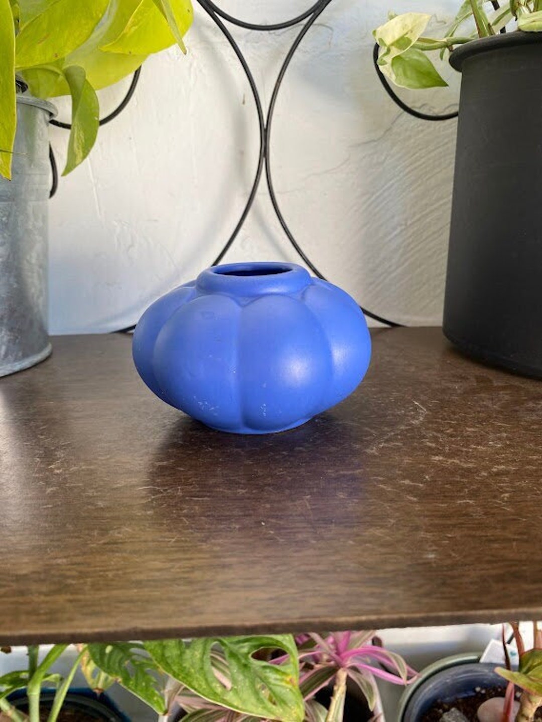 Vintage Matte Blue Ceramic Bulb Vase TR B7 Small Round Bulb Vase - Etsy