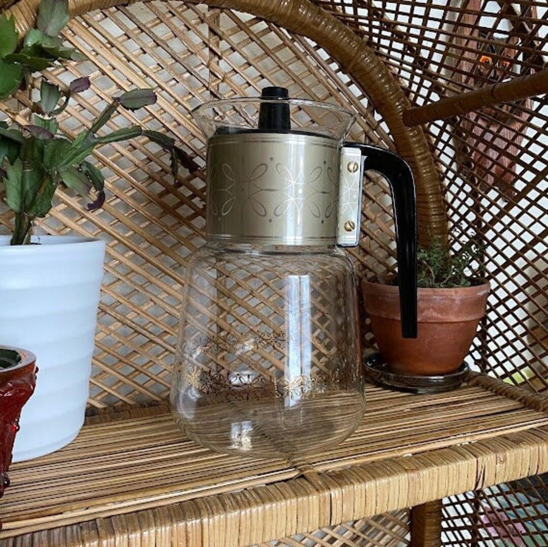 Vintage Glass Cory Pyrex Carafe Gold Leaf MCM Coffee Pot With Lid - Etsy