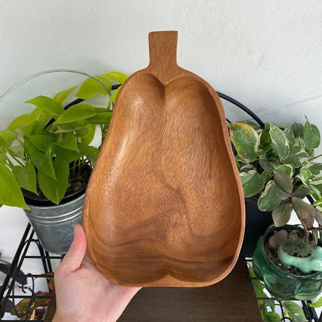 Pear Shaped Genuine Monkey Pod Wood Serving Bowl Vintage Handmade in ...