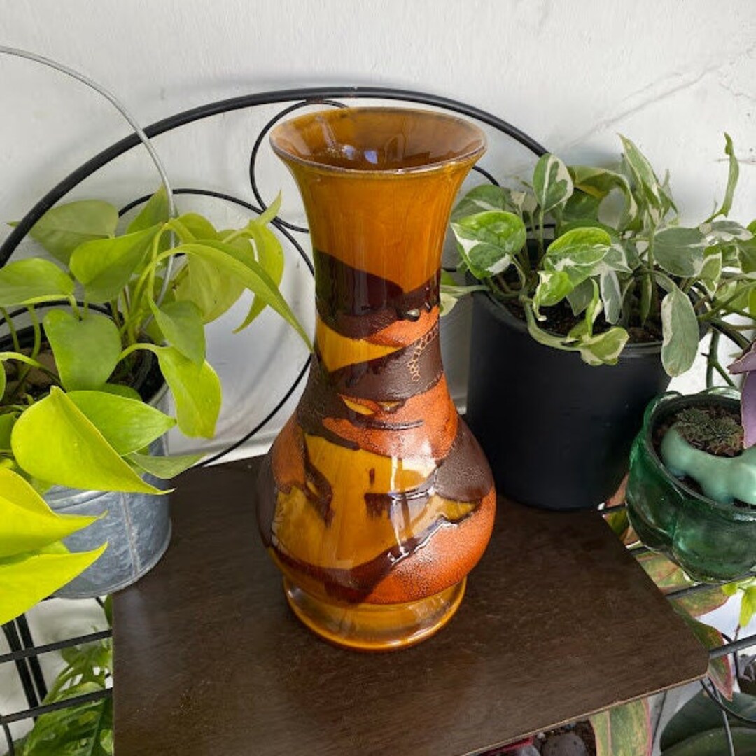 Royal Haeger 11" Earth Wrap Vase Earth Tones Crackle Lava Glaze Pottery ...