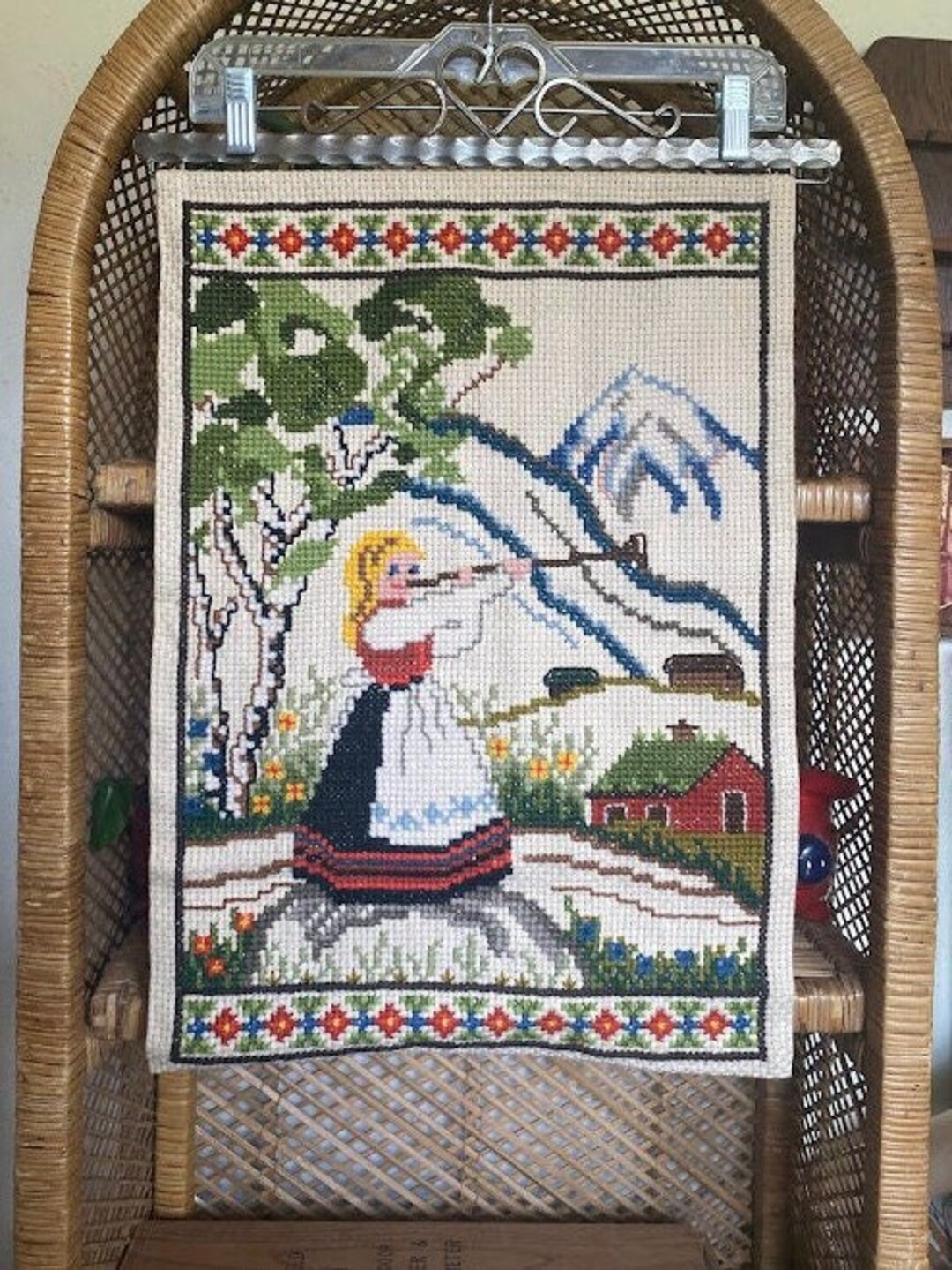 Vintage Needlepoint Scandinavian Alpine Scene Wall Hanging - Etsy