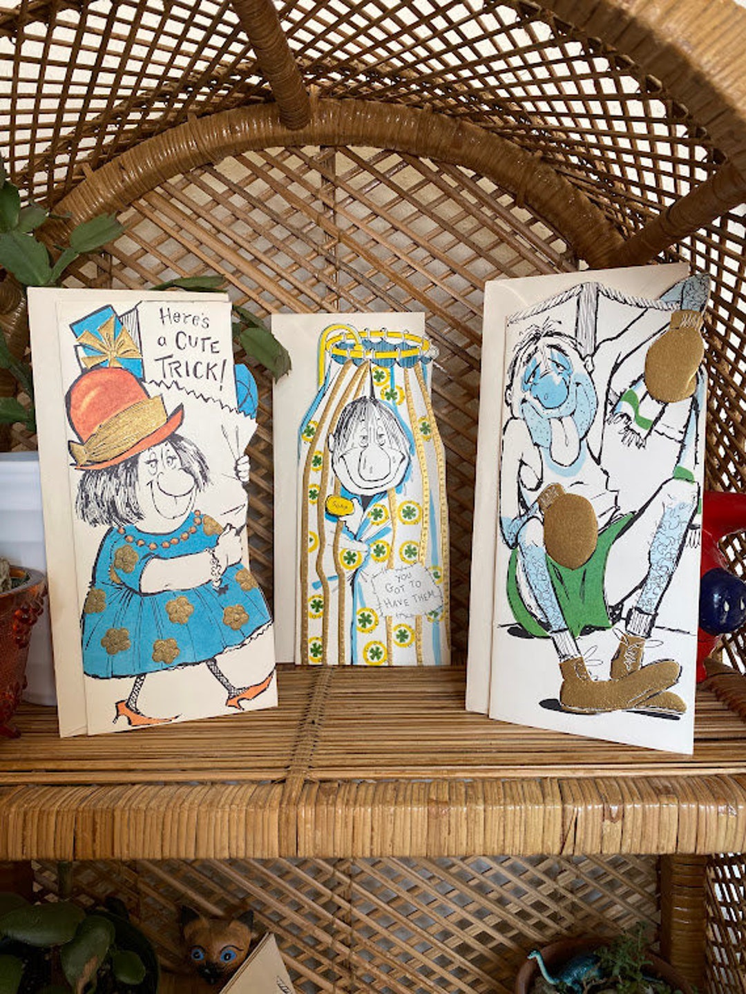 Vintage Set of 3 Illustrated 70s 80s Happy Birthday Cards and Envelopes ...