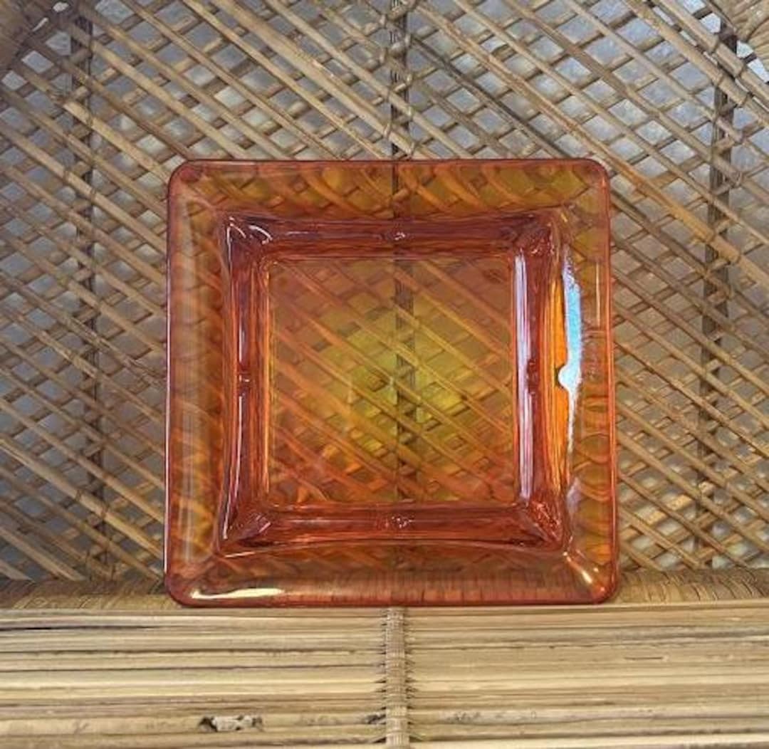 Viking Large Amberina Square Glass Ashtray Midcentury Modern Glass ...