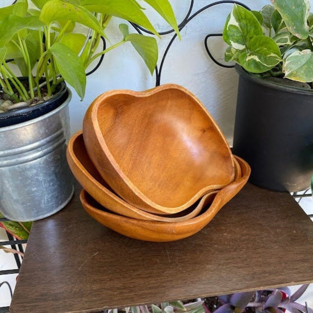 Set of 3 Vintage Bean Shaped Wood Monkey Pod Bowls Handmade in ...