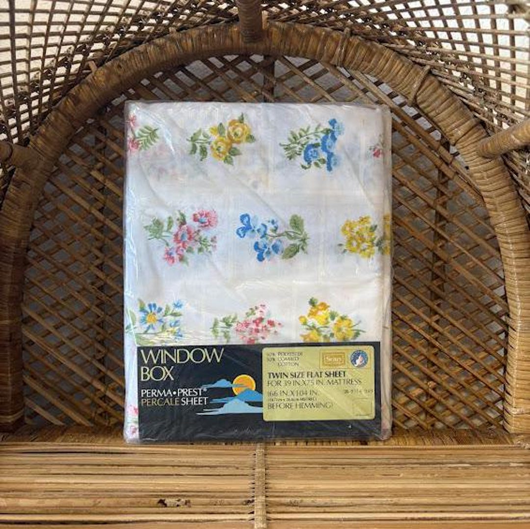 Vintage UNOPENED Sears Permaprest Window Box Twin Flat Percale Sheet ...