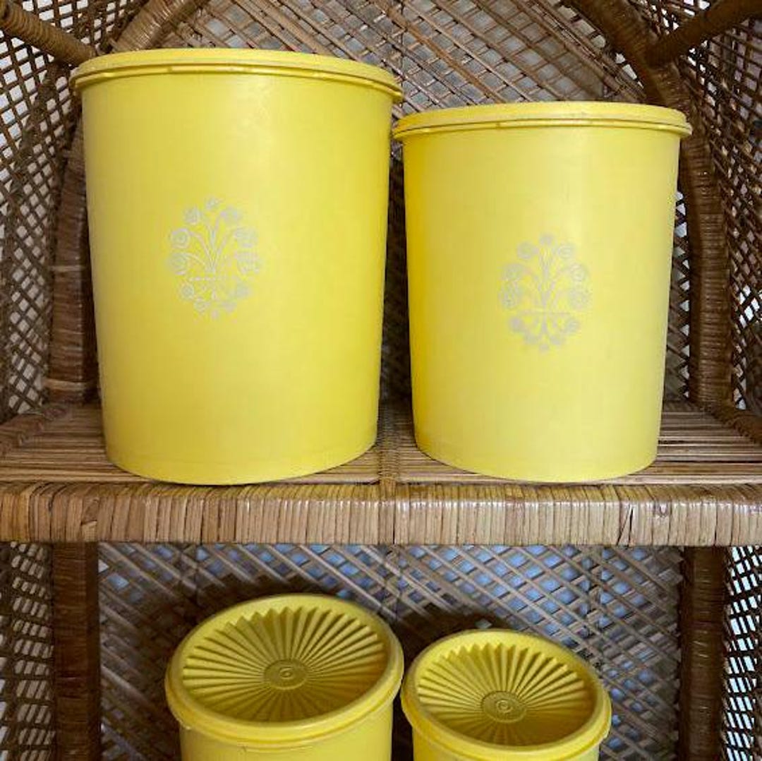 Vintage Set of 4 of Bright Yellow Tupperware Servalier Lidded Snap on ...