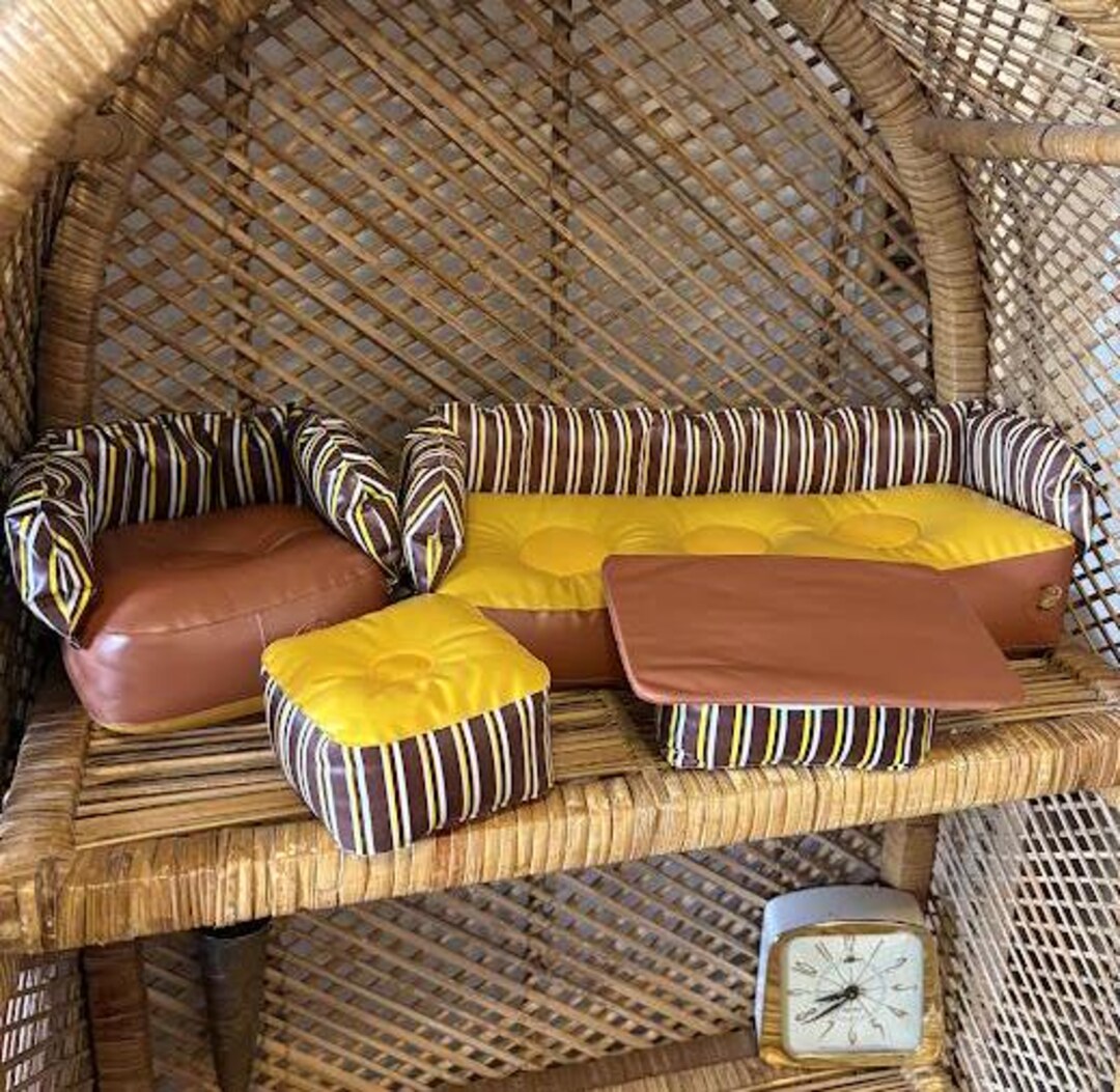 Vintage 1970s Inflatable Barbie Furniture 4 Piece Brown Yellow Stripe ...
