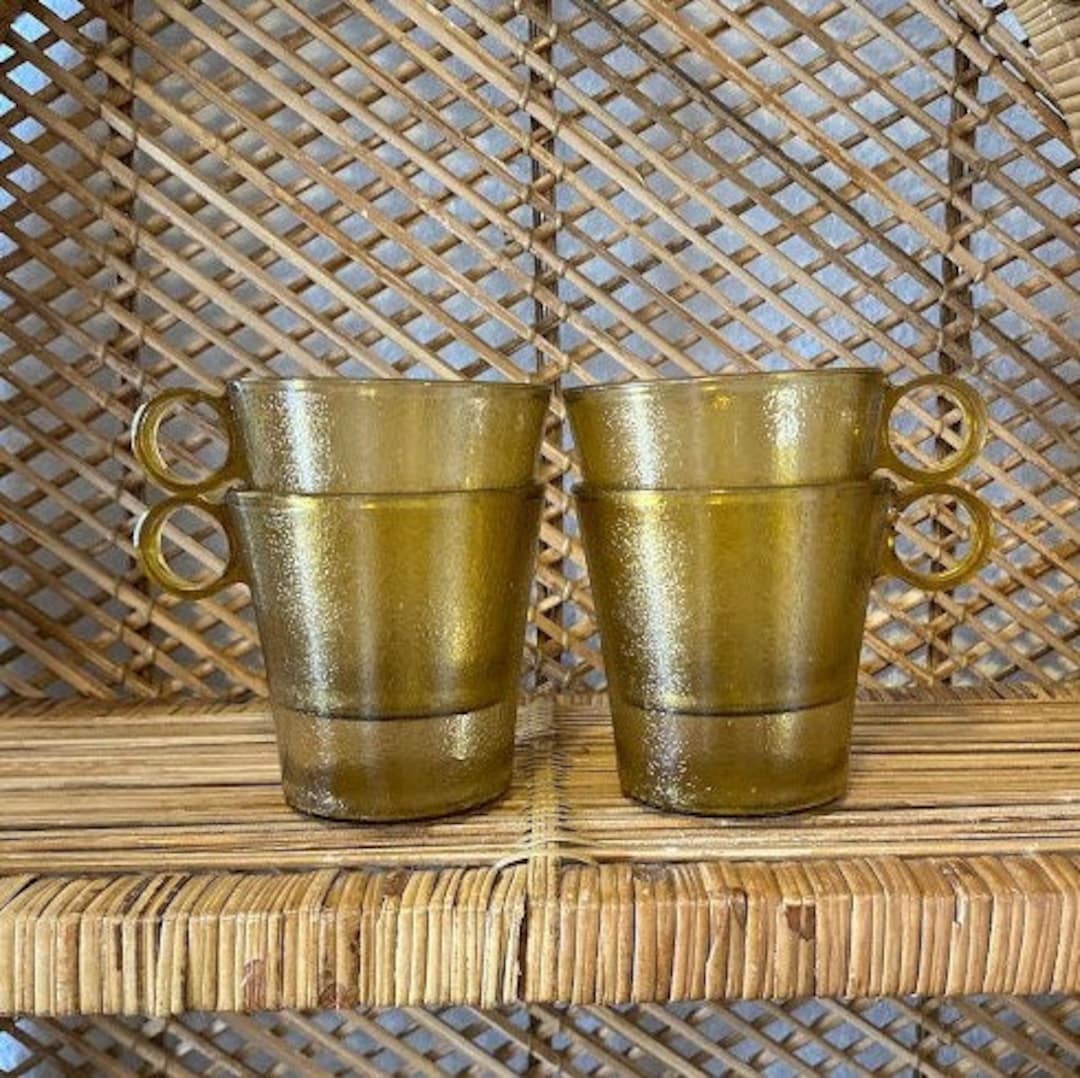 Set of 4 Vintage Amber Midcentury Modern 70s Style Mugs Yellow Amber ...
