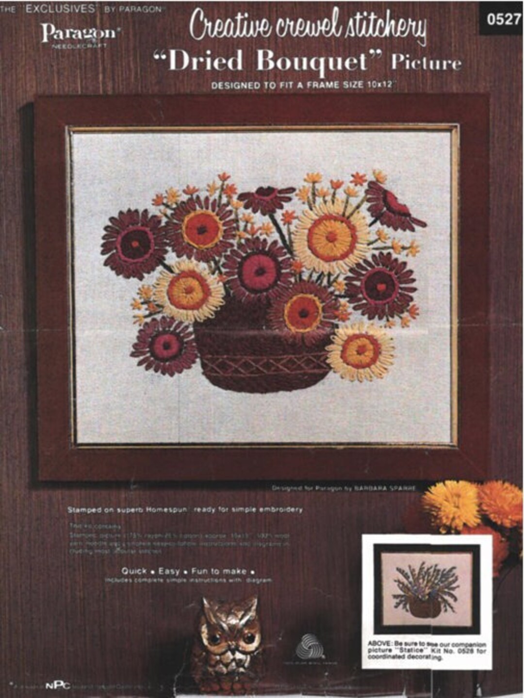 DIGITAL 'dried Bouquet' Paragon Crewel Kit Square Vintage Floral ...