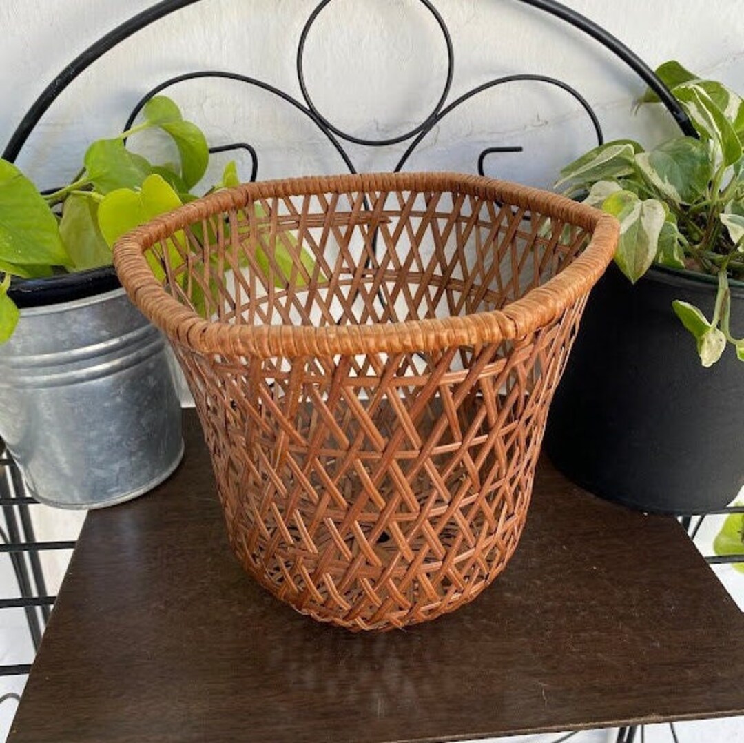 Vintage Handwoven Rattan Hexagon Small Trash Can Wicker Basket - Etsy
