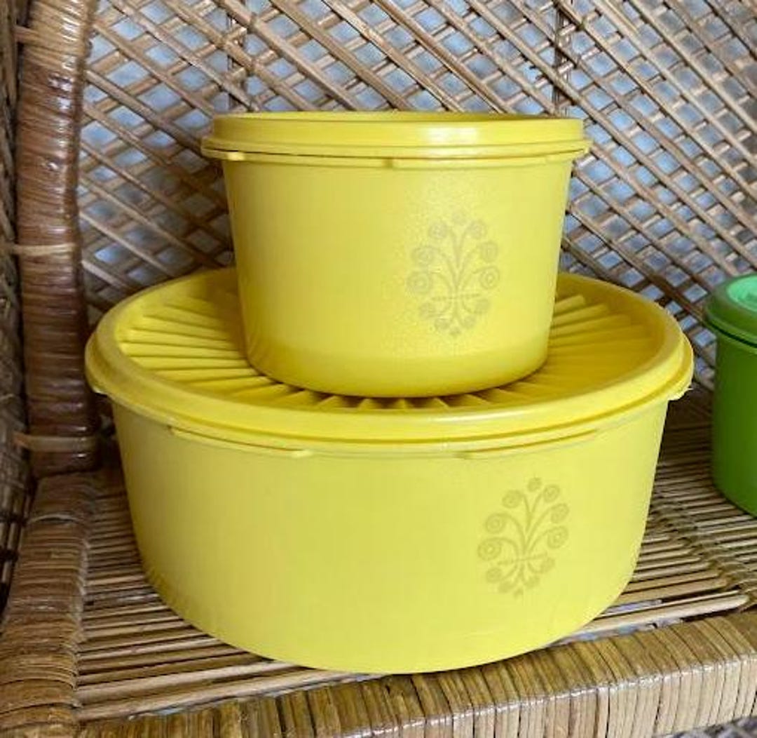 Vintage Pair of Bright Yellow Tupperware Servalier Lidded Snap on ...