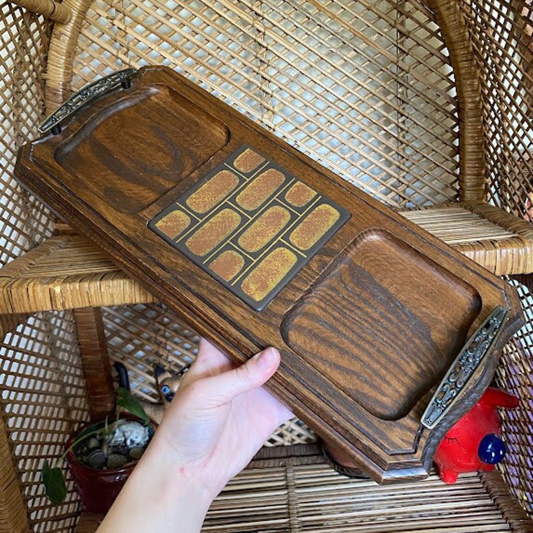 Mid-century Modern Jaxton Wood and Tile Cheese Board Serving Tray ...