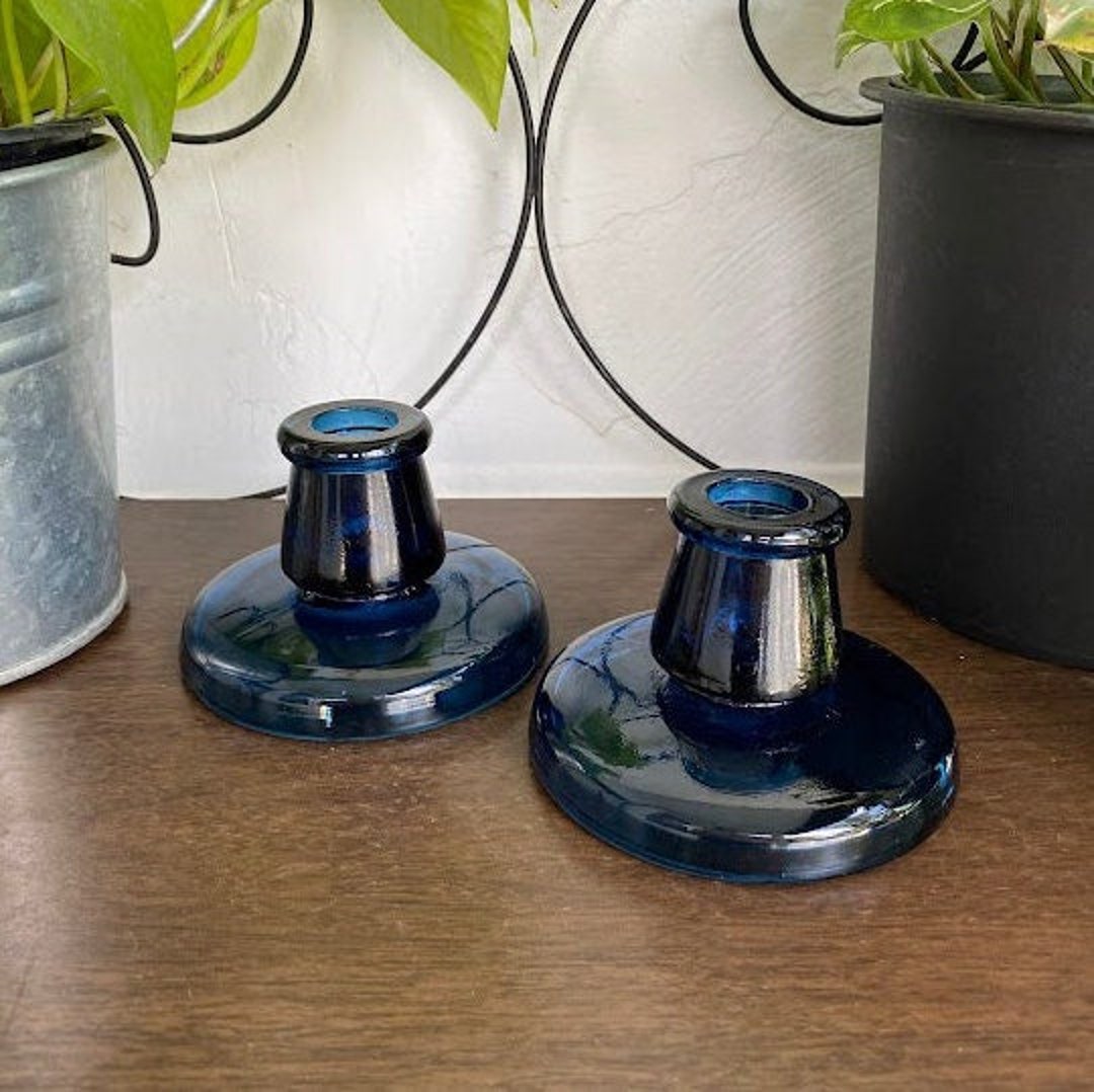 Vintage Pair of Maria Kariis Sapphire Blue Glass Candlestick Holders ...