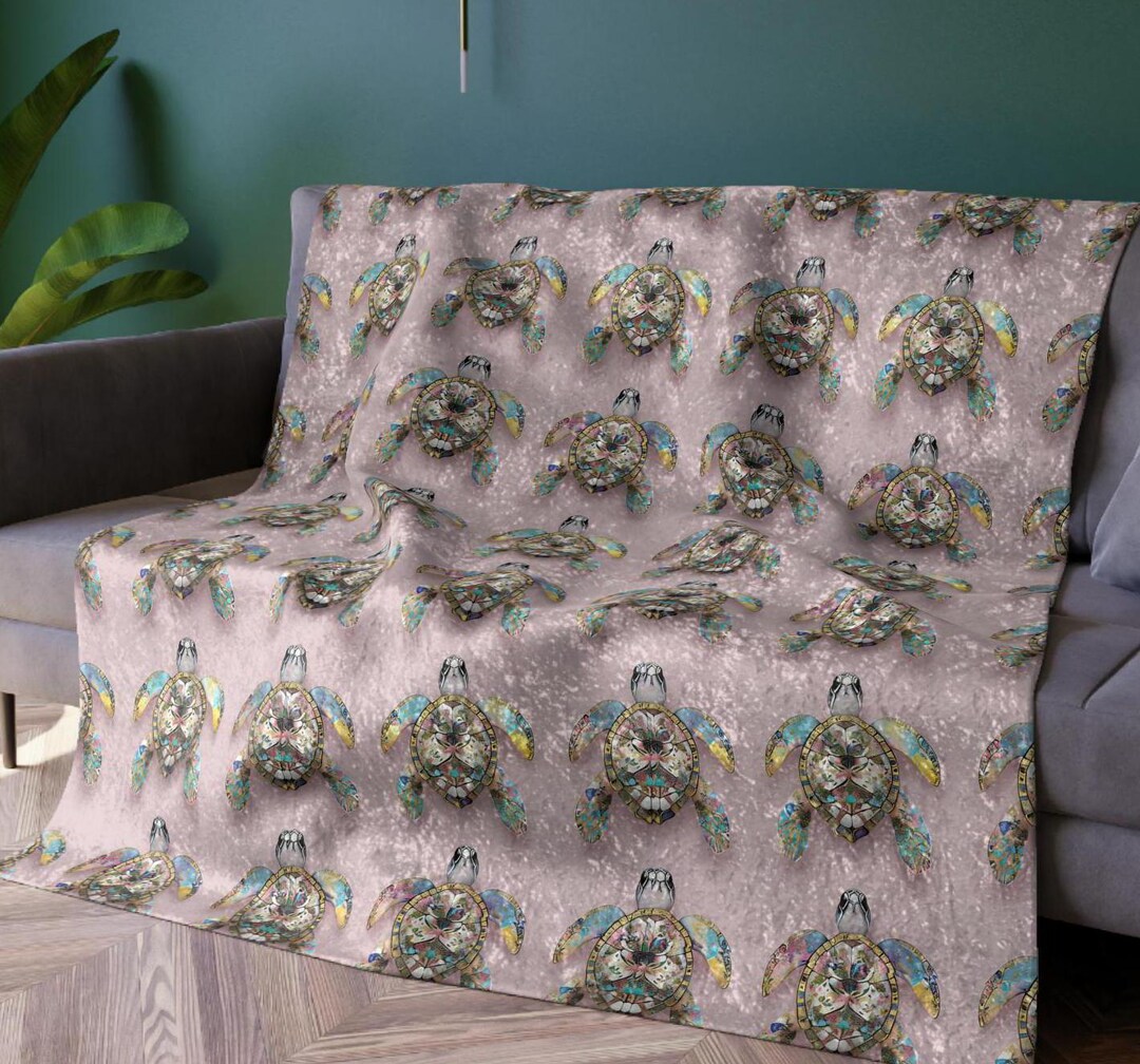 Velvet Blanket Sea Turtle Design, Mother of Pearl Shiny Turtles, Beach ...