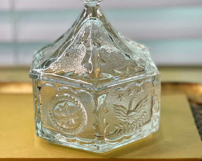 Colonial Clear Glass "eagle and Stars" Candy Dish Made by Indiana Glass ...