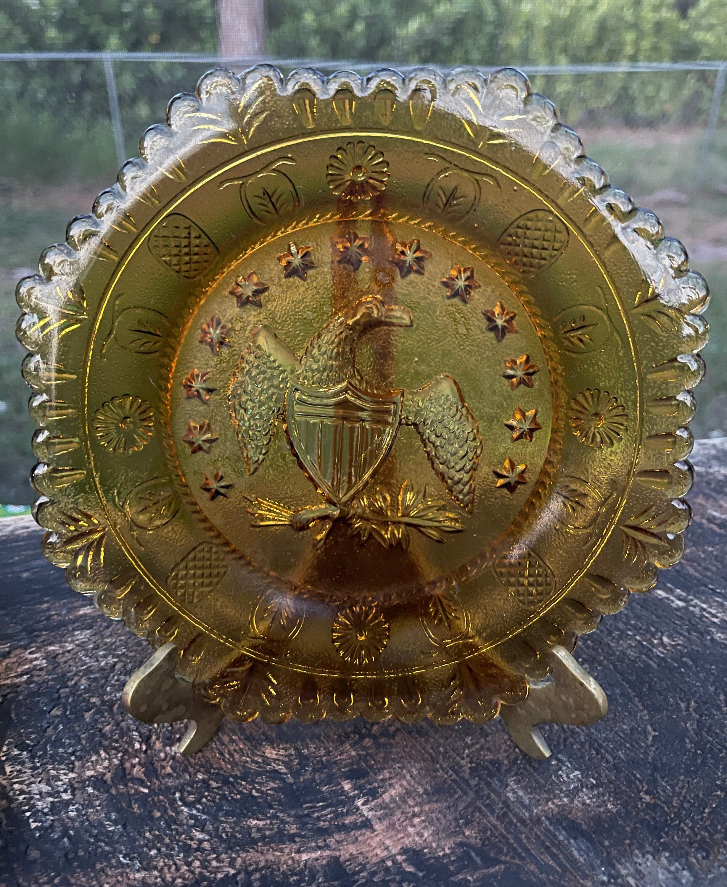 6 Glass Amber Plates Etched With a Patriotic Eagle by Indiana Glass - Etsy