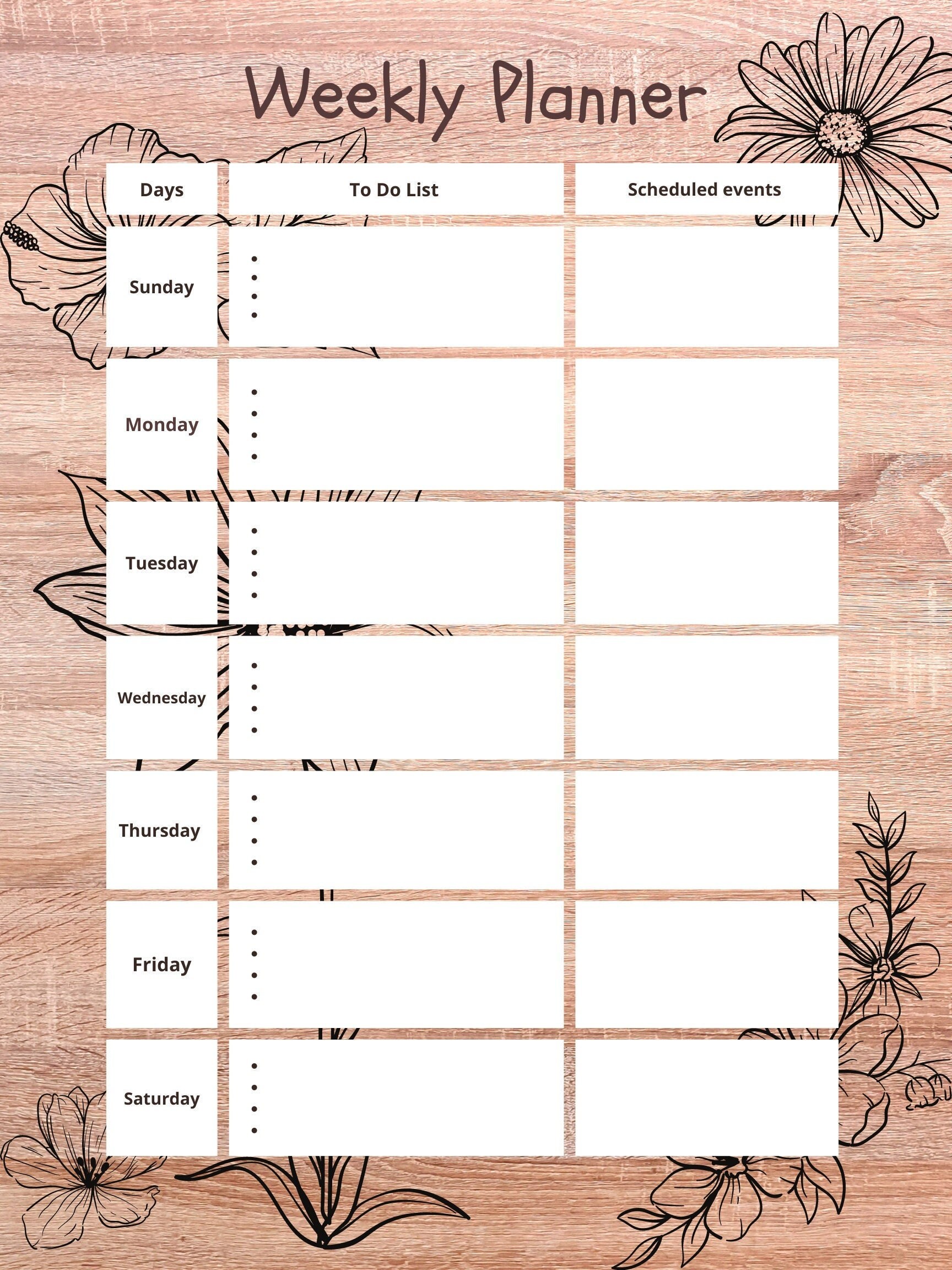 Weekday Planner Digital Png Download - Etsy