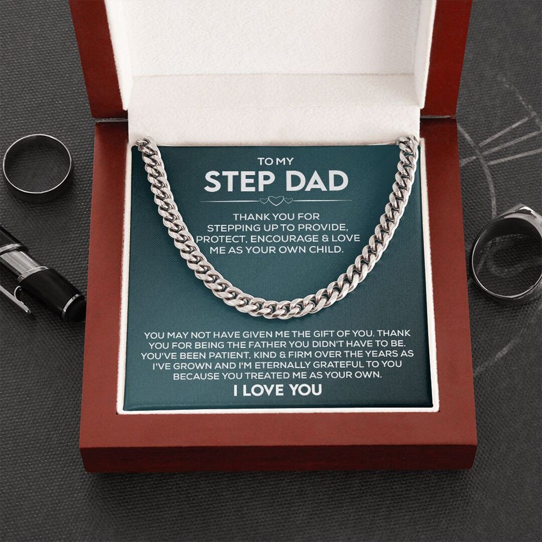 Bonus Dad Gift, to My Step Dad Necklace, Step Dad Gift, Step Dad Cuban ...