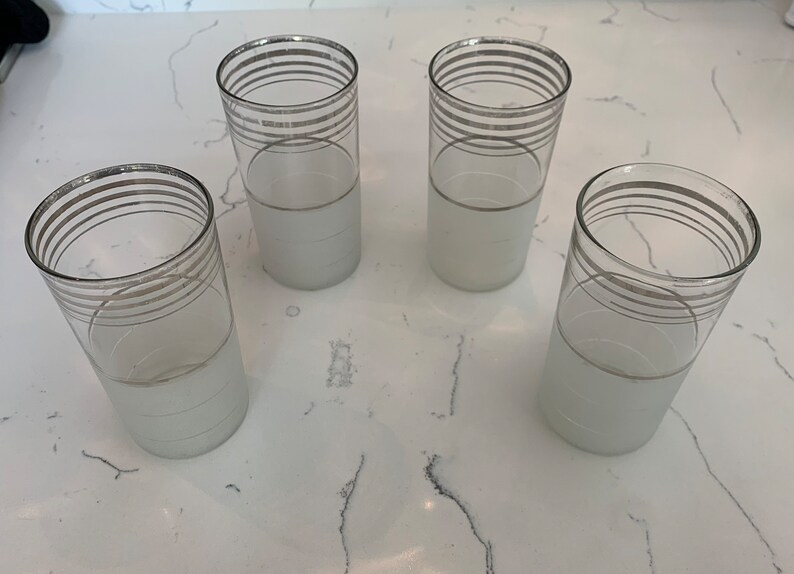 Mid Century Frosted Drinking Glasses Set of 4 - Etsy