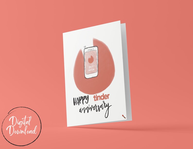 PRINTABLE Tinder Anniversary Card | Digital Download | Anniversary Card ...