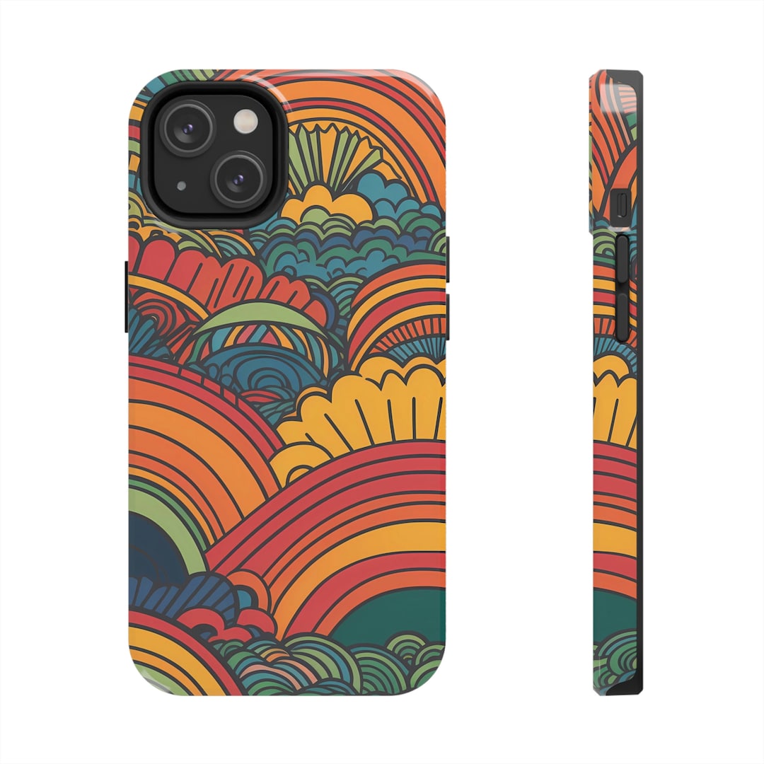 Retro Rainbow Phone Case, Abstract Art Phone Case, Floral Phone Case ...