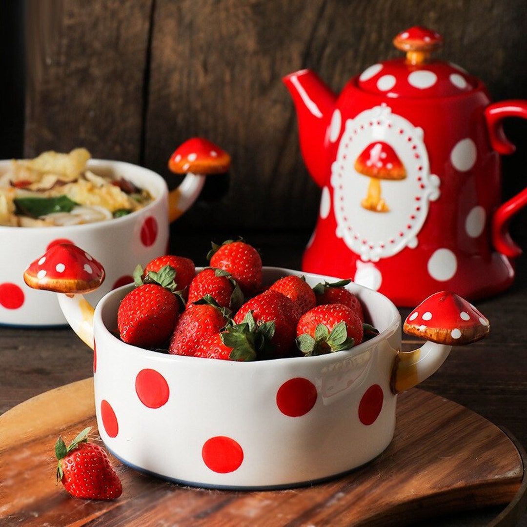 Cottagecore Hand Painted Ceramic Mushroom Teapot Coffee Breakfast Set ...