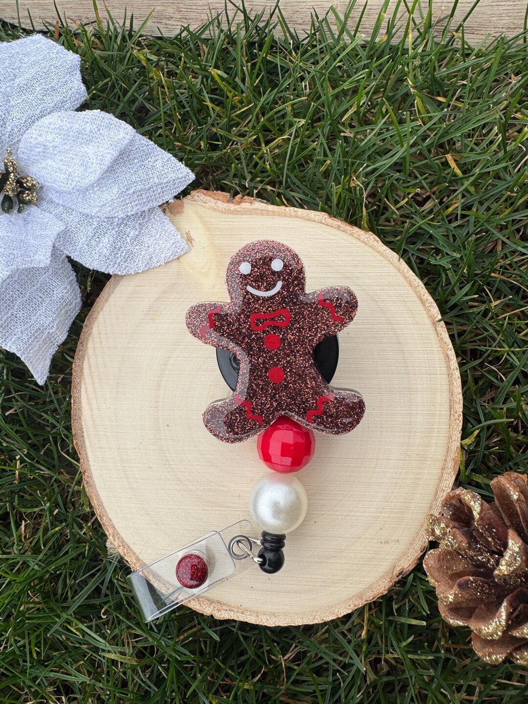 Gingerbread Man Glitter Retractable Badge Reel - Funny Cute Gift for ...