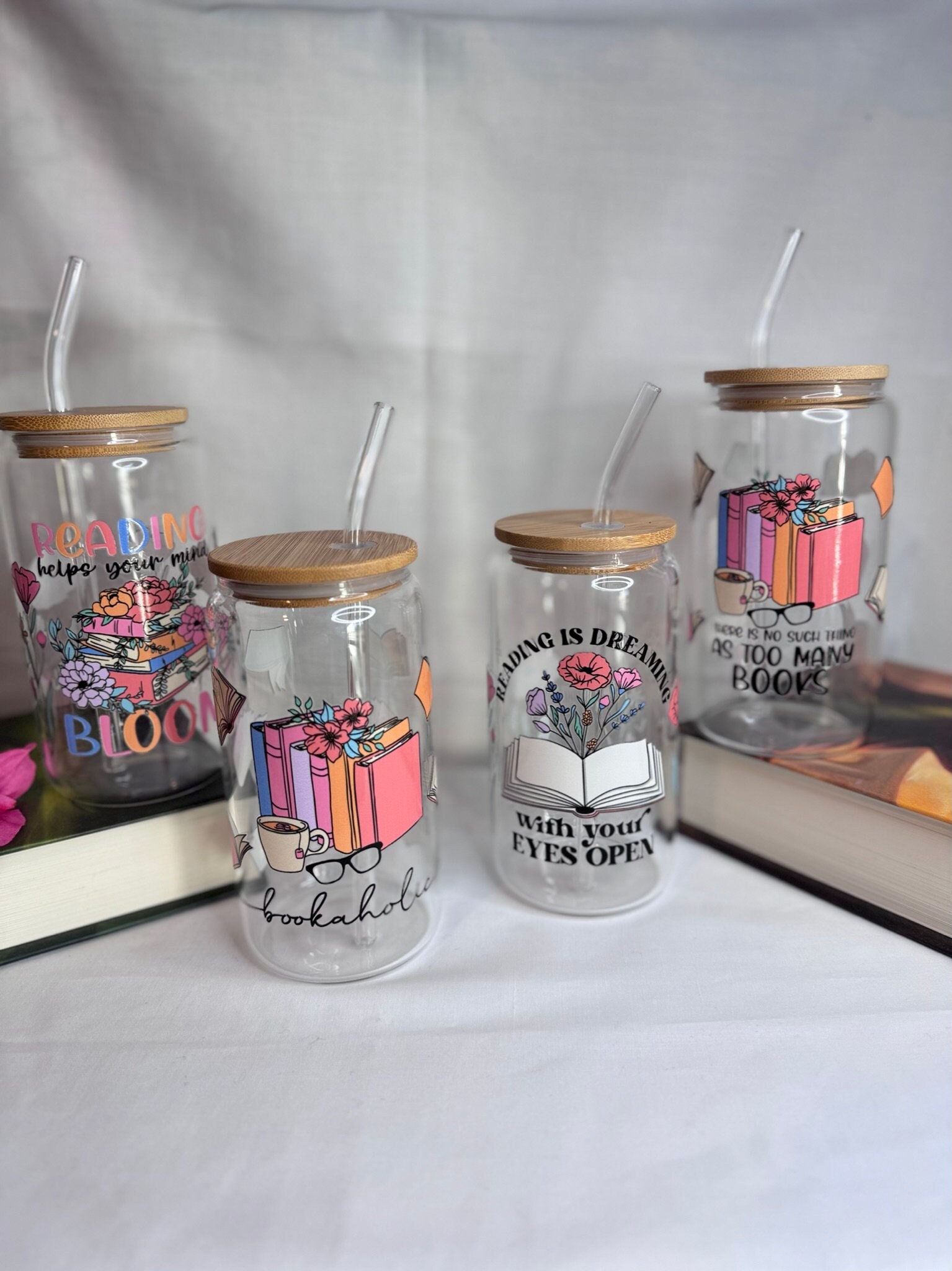 Book Lover Libby Cup Collection; Book Worm; Iced Coffee Cup; Glass Can ...