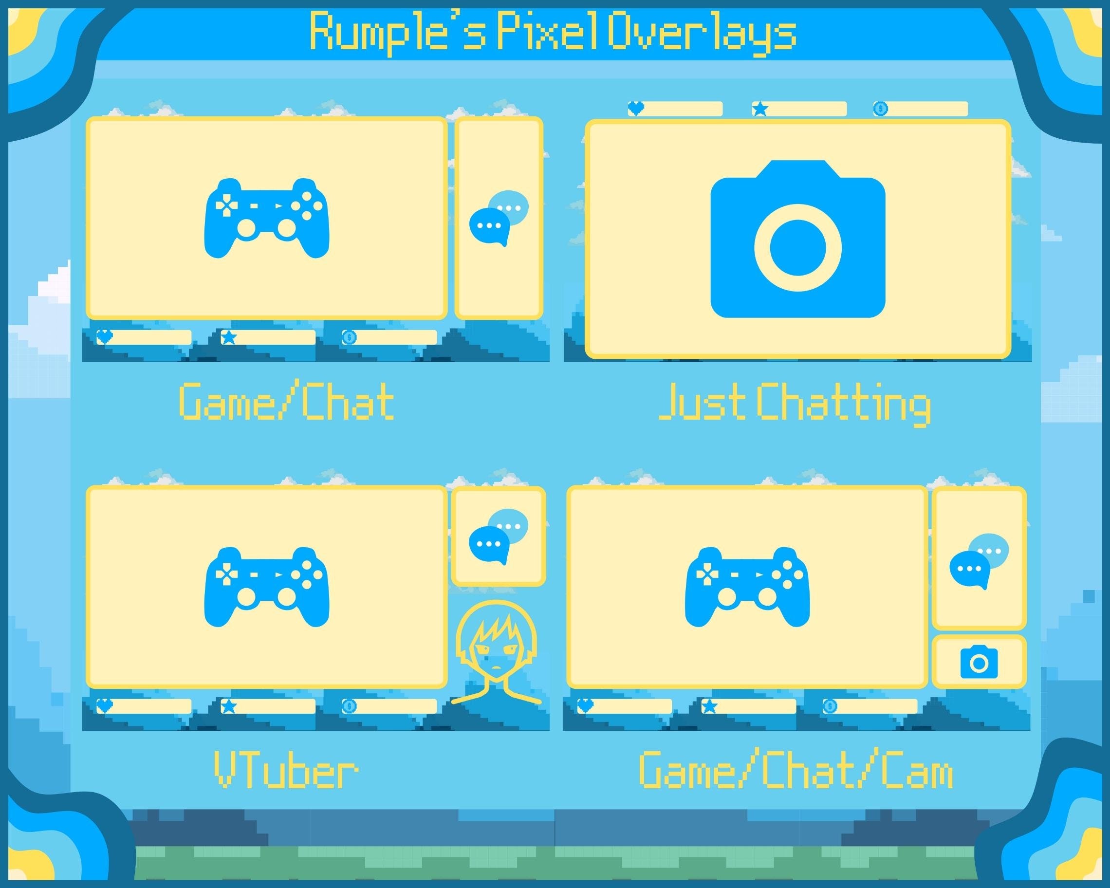 Rumple's Pixel Overlays Twitch Youtube Cute Pixelated Yellow Blue - Etsy