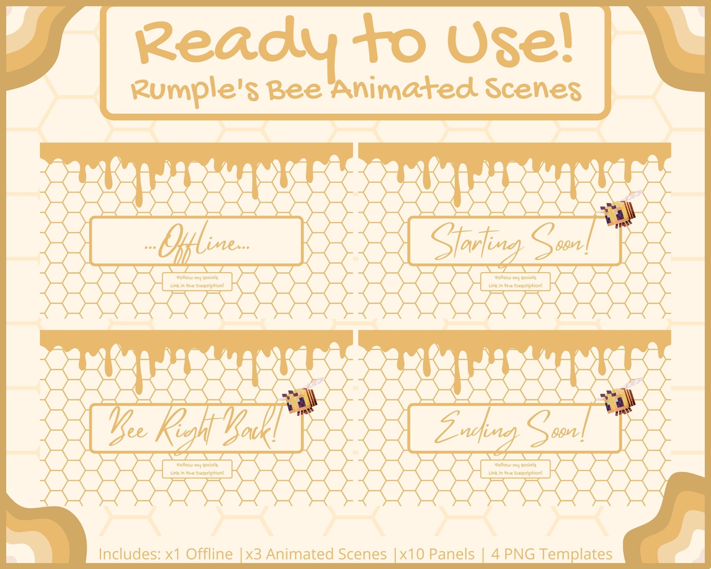 Rumples Animated Bee Scenes Kawaii Bee Honeycomb Minecraft Cute Yellow ...