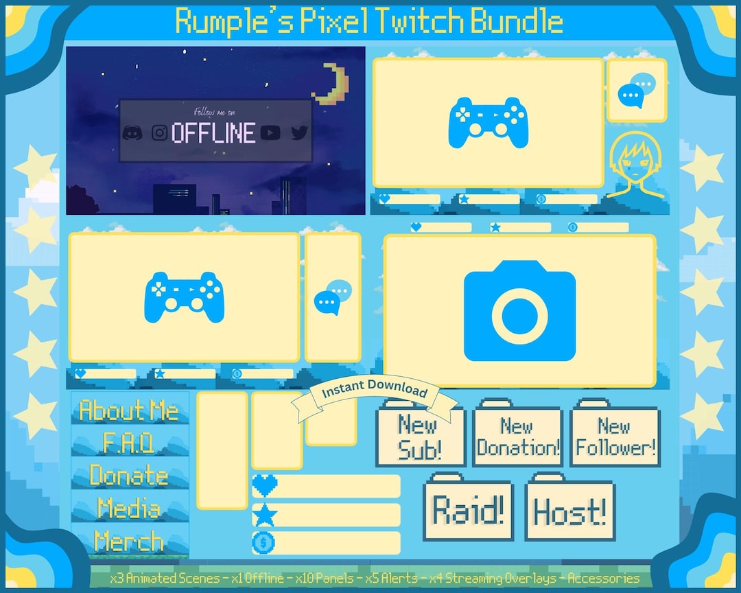 Rumple's Pixel Twitch Bundle! Twitch | Animated | Overlay | Panel ...