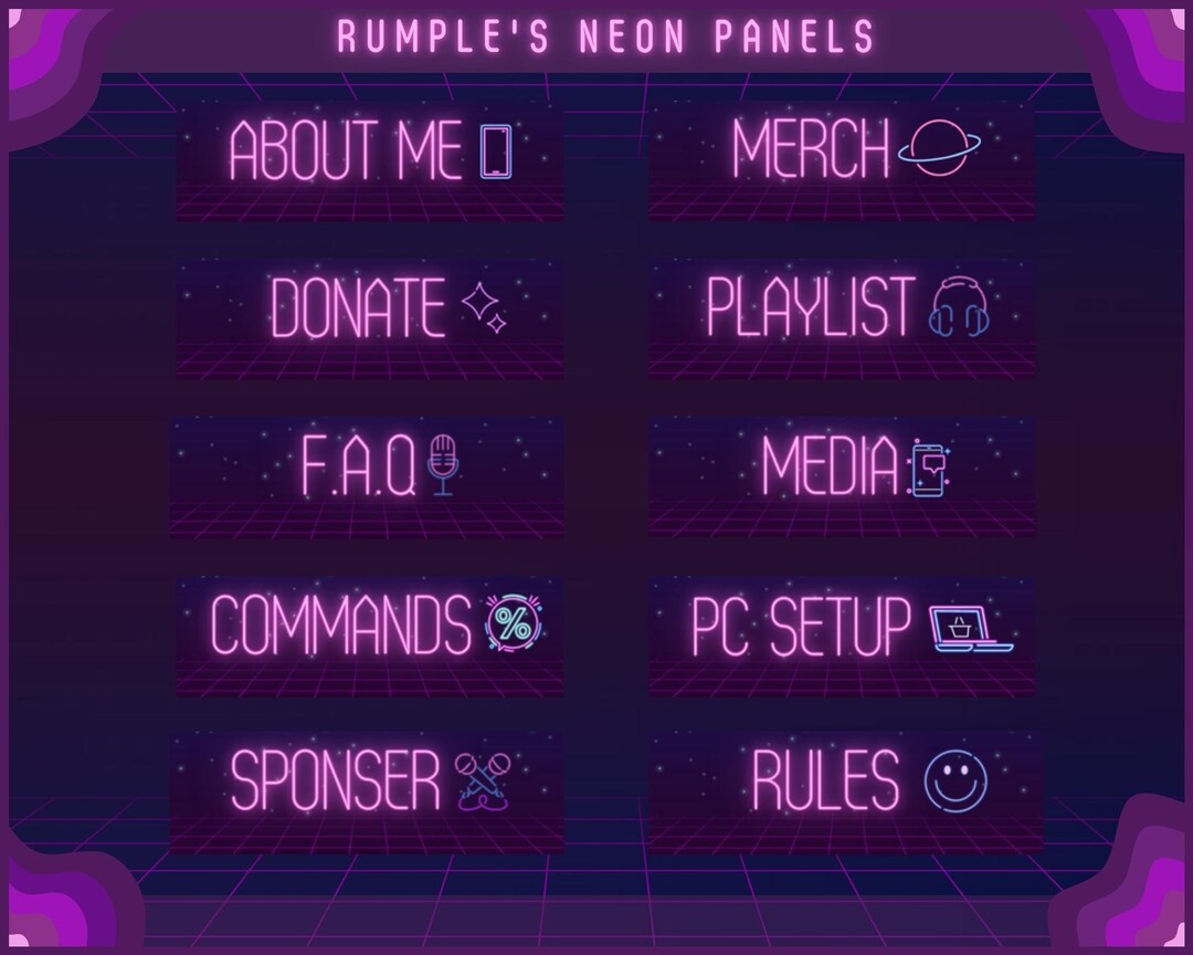 Rumples NEON Panels | Vaporwave | Vapor | Cute | Purple | Twitch | - Etsy