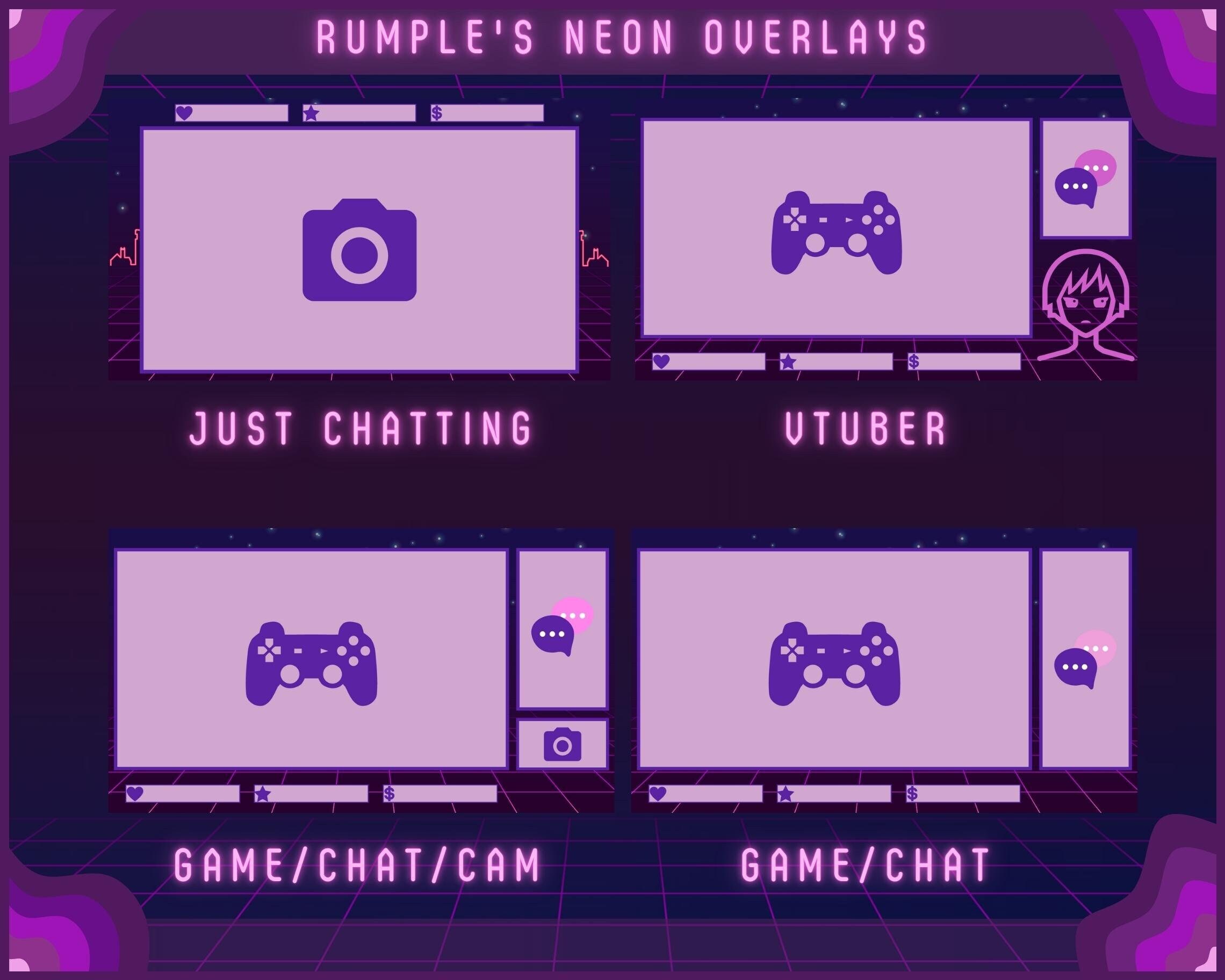 Rumples NEON Overlays | Twitch | Vtuber | Vaporwave | Vapor | Purple ...
