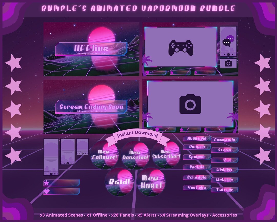 Rumples Vapormoon Animated Twitch Bundle | Vaporwave | Neon | Alerts ...